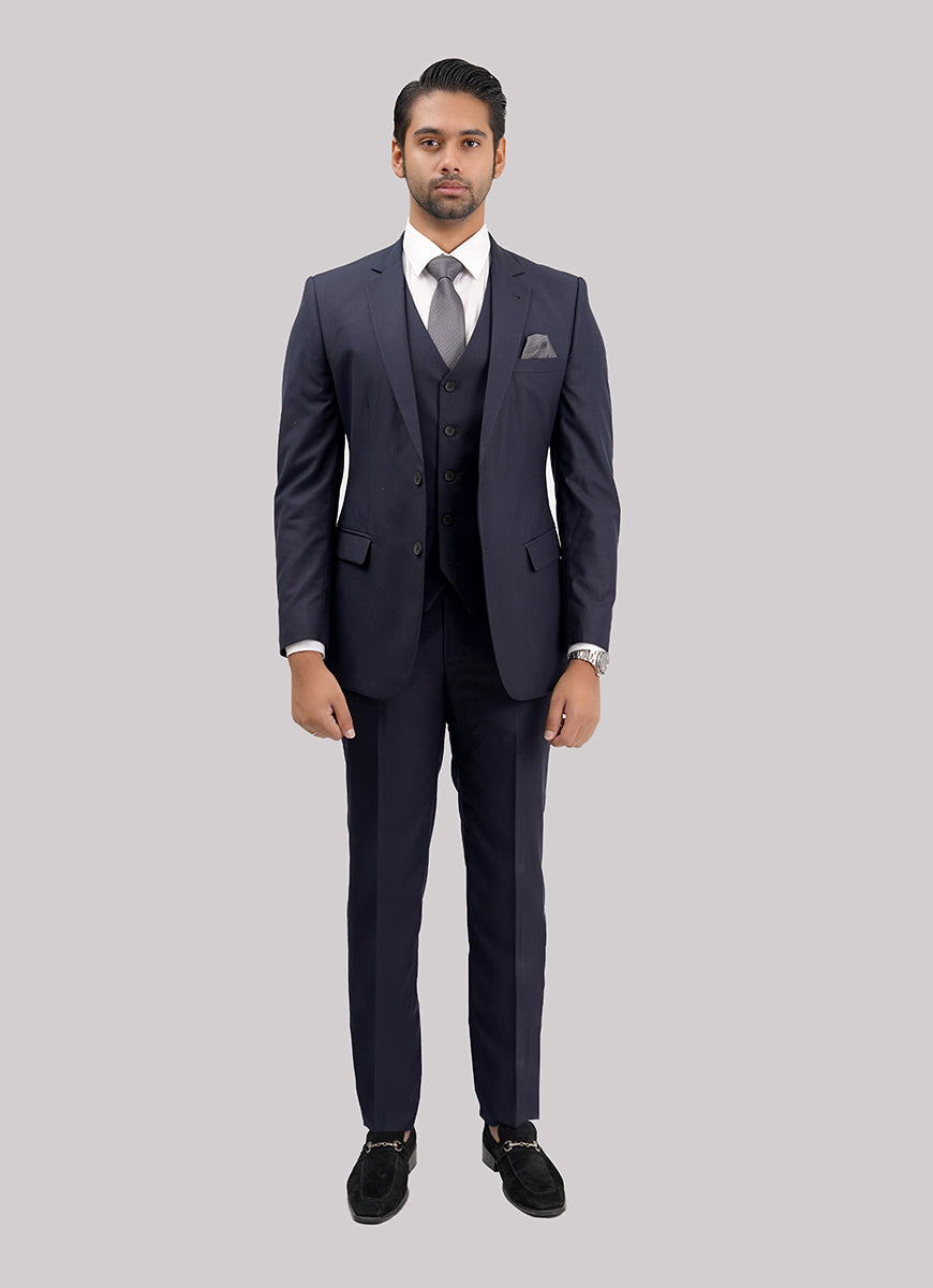 Navy Blue Plain Plain 3-Piece Suit – Lawrencepur
